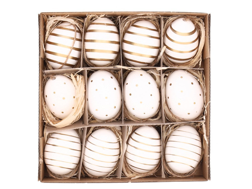 Hühnerei zum Hängen weiß gold 3-fach sortiert – Weinatelier Agnes